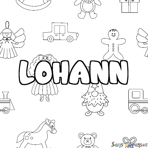 Coloriage prénom LOHANN - décor Jouets - Sans Dépasser