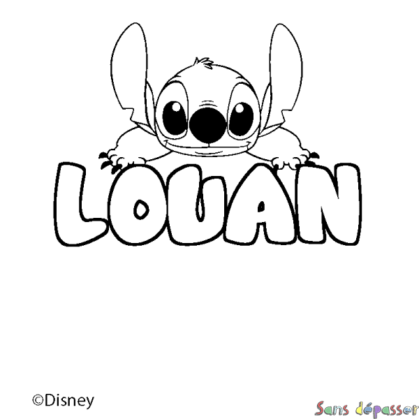 Coloriage prénom LOUAN - décor Stitch - Sans Dépasser