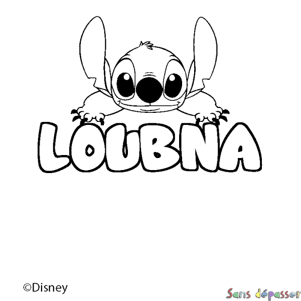 Coloriage prénom LOUBNA - décor Stitch - Sans Dépasser