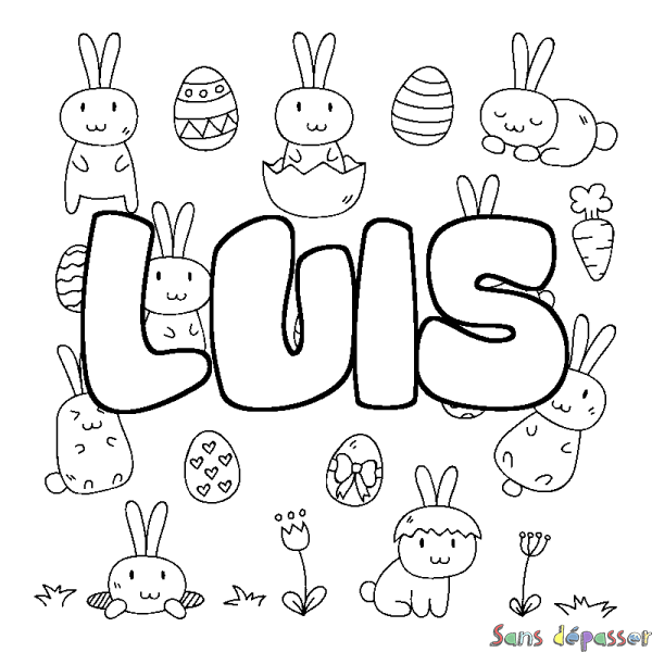 Coloriage prénom LUIS - décor Paques - Sans Dépasser