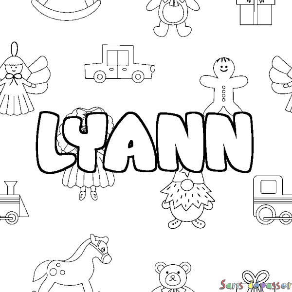 Coloriage prénom LYANN - décor Jouets - Sans Dépasser