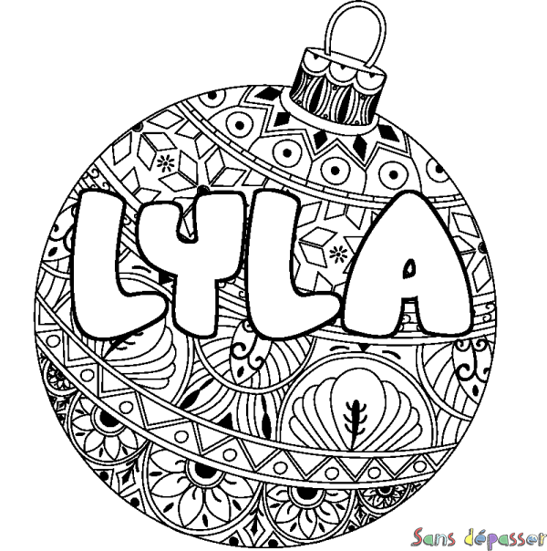 Coloriage prénom LYLA - décor Boule de Noël - Sans Dépasser