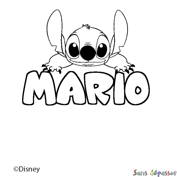 Coloriage prénom MARIO - décor Stitch - Sans Dépasser