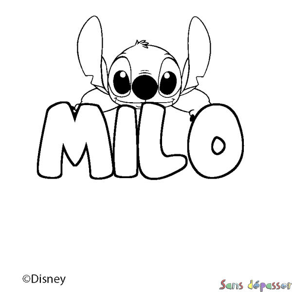 Coloriage prénom MILO - décor Stitch - Sans Dépasser
