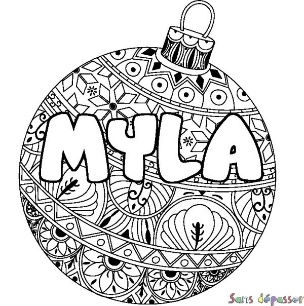 Coloriage prénom MYLA - décor Boule de Noël - Sans Dépasser