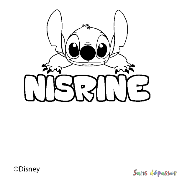 Coloriage prénom NISRINE - décor Stitch - Sans Dépasser