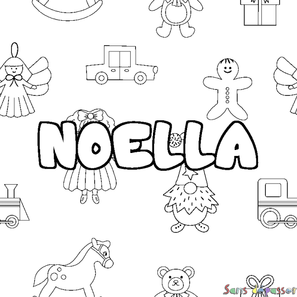 Coloriage prénom NOELLA - décor Jouets - Sans Dépasser