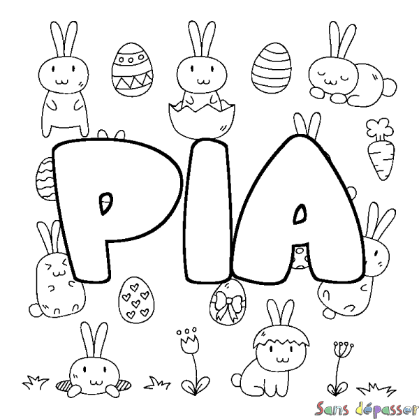 Coloriage prénom PIA - décor Paques - Sans Dépasser