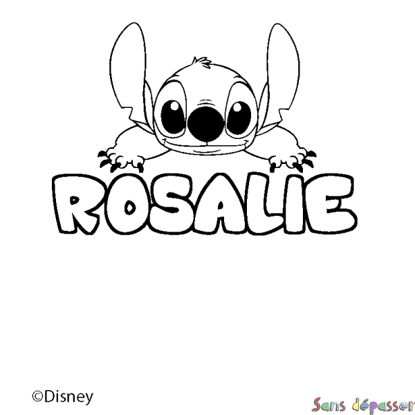 Coloriage prénom ROSALIE - décor Stitch - Sans Dépasser