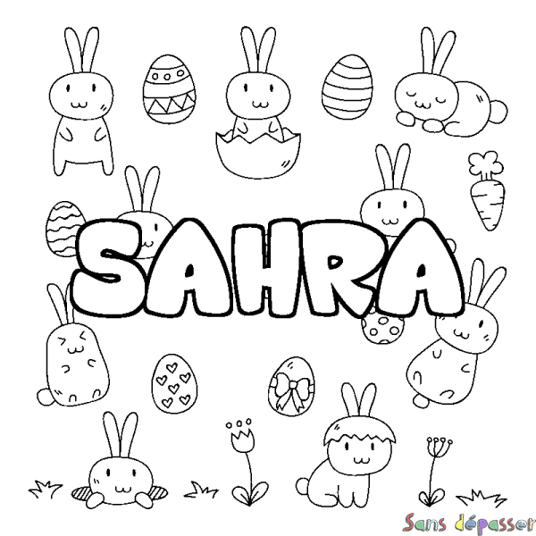 Coloriage prénom SAHRA - décor Paques - Sans Dépasser