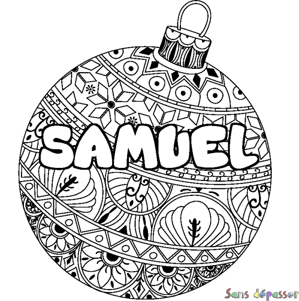 Coloriage prénom SAMUEL - décor Boule de Noël - Sans Dépasser
