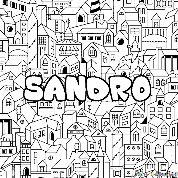 Coloriage prénom SANDRO - décor Ville - Sans Dépasser
