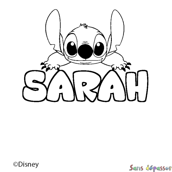 Coloriage prénom SARAH - décor Stitch - Sans Dépasser