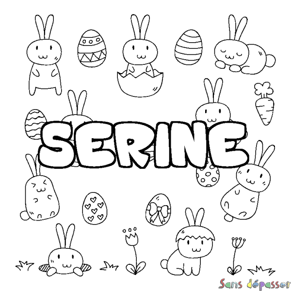 Coloriage prénom SERINE - décor Paques - Sans Dépasser