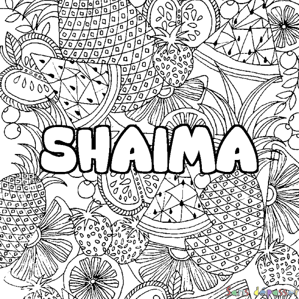 Coloriage prénom SHAIMA - décor Mandala fruits - Sans Dépasser