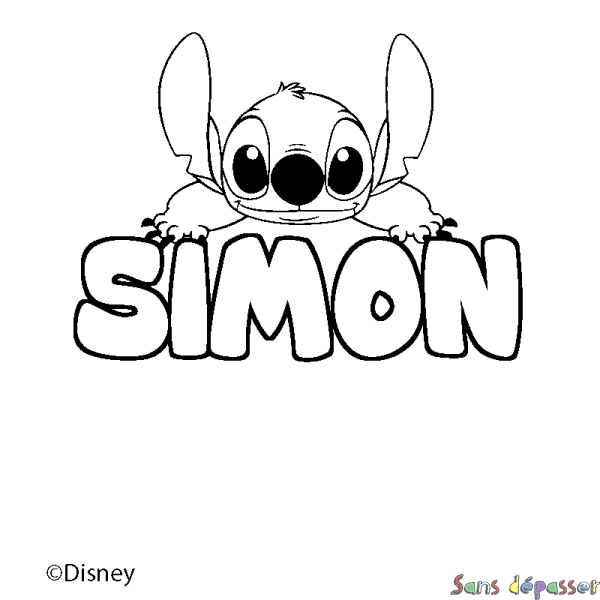 Coloriage prénom SIMON - décor Stitch - Sans Dépasser