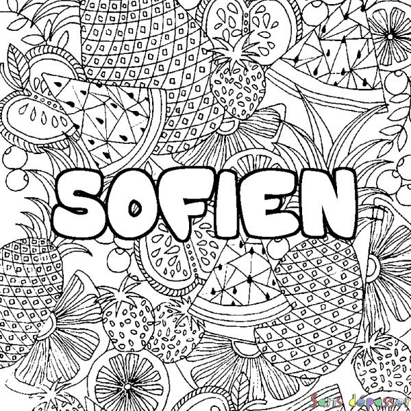 Coloriage prénom SOFIEN - décor Mandala fruits - Sans Dépasser