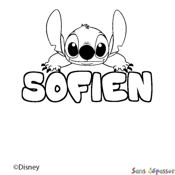 Coloriage prénom SOFIEN - décor Stitch - Sans Dépasser