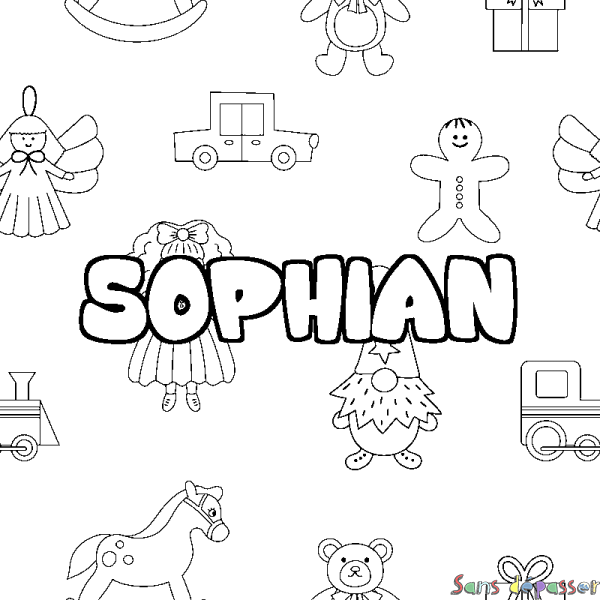 Coloriage prénom SOPHIAN - décor Jouets - Sans Dépasser