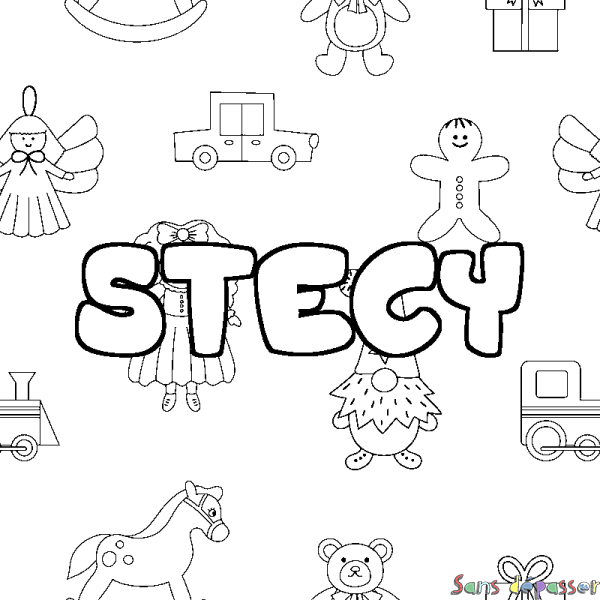 Coloriage prénom STECY - décor Jouets - Sans Dépasser