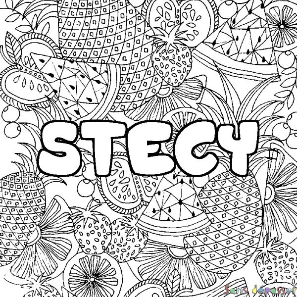 Coloriage prénom STECY - décor Mandala fruits - Sans Dépasser