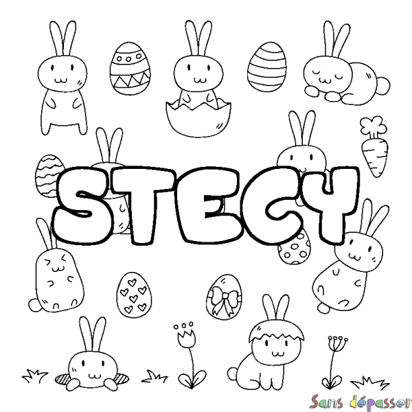 Coloriage prénom STECY - décor Paques - Sans Dépasser