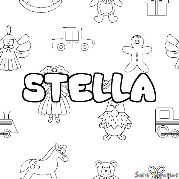 Coloriage prénom STELLA - décor Jouets - Sans Dépasser