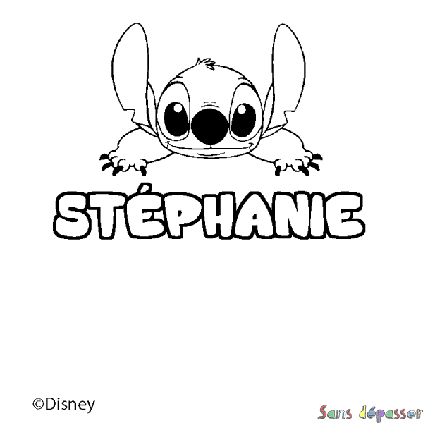 Coloriage prénom STÉPHANIE - décor Stitch - Sans Dépasser