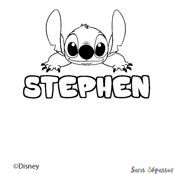 Coloriage prénom STEPHEN - décor Stitch - Sans Dépasser