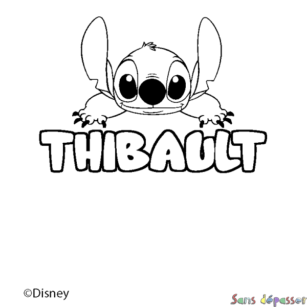 Coloriage prénom THIBAULT - décor Stitch - Sans Dépasser