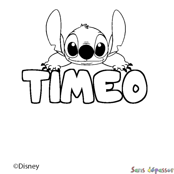 Coloriage prénom TIMEO - décor Stitch - Sans Dépasser