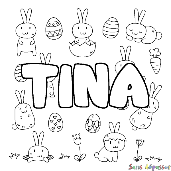 Coloriage prénom TINA - décor Paques - Sans Dépasser