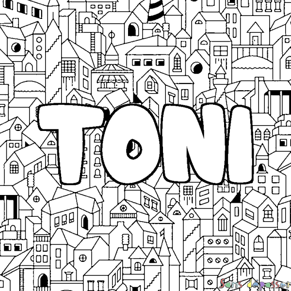 Coloriage prénom TONI - décor Ville - Sans Dépasser