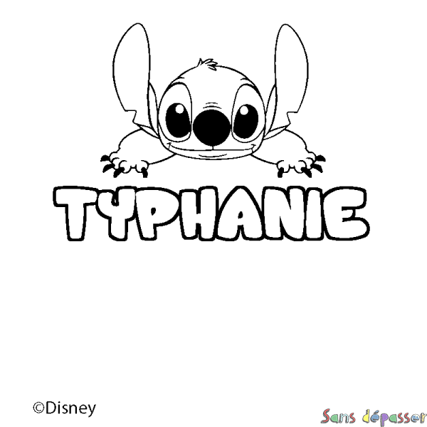 Coloriage prénom TYPHANIE - décor Stitch - Sans Dépasser