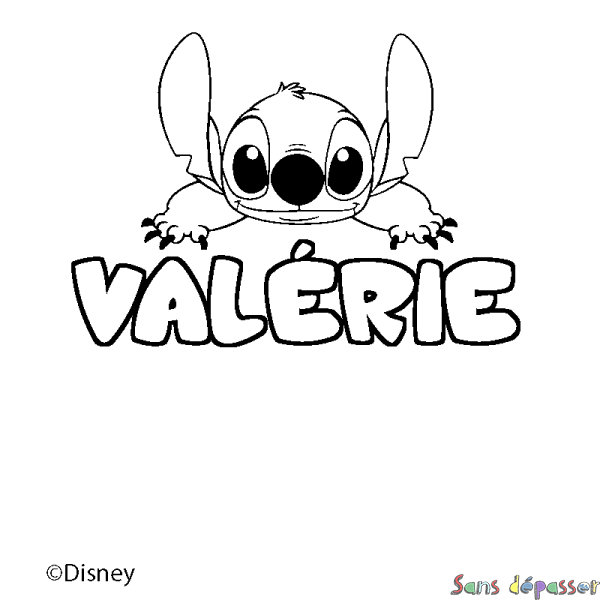 Coloriage prénom VALÉRIE - décor Stitch - Sans Dépasser
