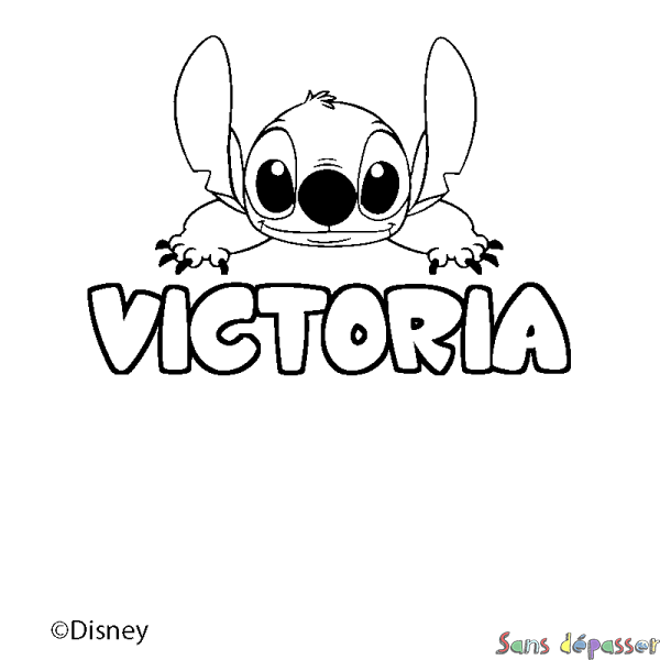 Coloriage prénom VICTORIA - décor Stitch - Sans Dépasser