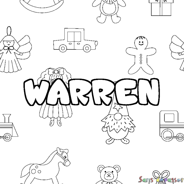 Coloriage prénom WARREN - décor Jouets - Sans Dépasser