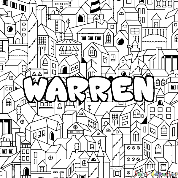 Coloriage prénom WARREN - décor Ville - Sans Dépasser