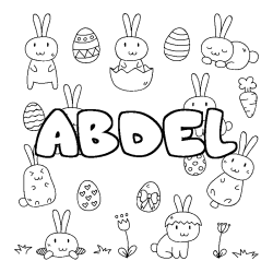 Coloriage prénom ABDEL - décor Mandala coeur - Sans Dépasser