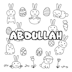 Coloriage prénom ABDULLAH - décor Chouettes - Sans Dépasser