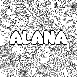 Coloriage prénom ALANA - décor Mandala coeur - Sans Dépasser