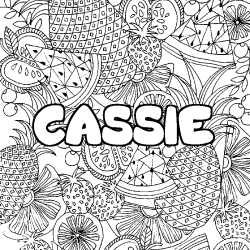 Coloriage prénom CASSIE - décor Mandala coeur - Sans Dépasser