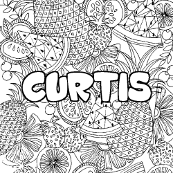 Coloriage prénom CURTIS - décor Mandala coeur - Sans Dépasser