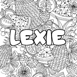 Coloriage prénom LEXIE - décor Mandala coeur - Sans Dépasser