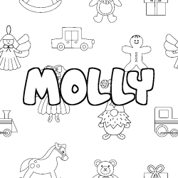 Coloriage prénom MOLLY - décor Mandala coeur - Sans Dépasser