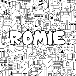 Coloriage prénom ROMIE - décor Premier jour d'école - Sans Dépasser