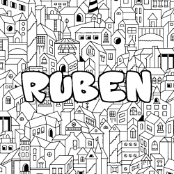 Dessin colorié : Coloriage prénom RUBEN - décor Premier jour d'école ...