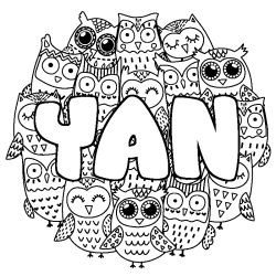 Coloriage prénom YAN - décor Mandala coeur - Sans Dépasser