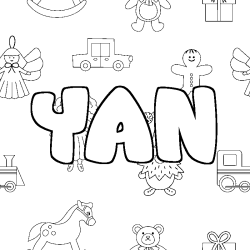Coloriage prénom YAN - décor Mandala coeur - Sans Dépasser