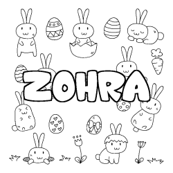 Coloriage prénom ZOHRA - décor Chouettes - Sans Dépasser